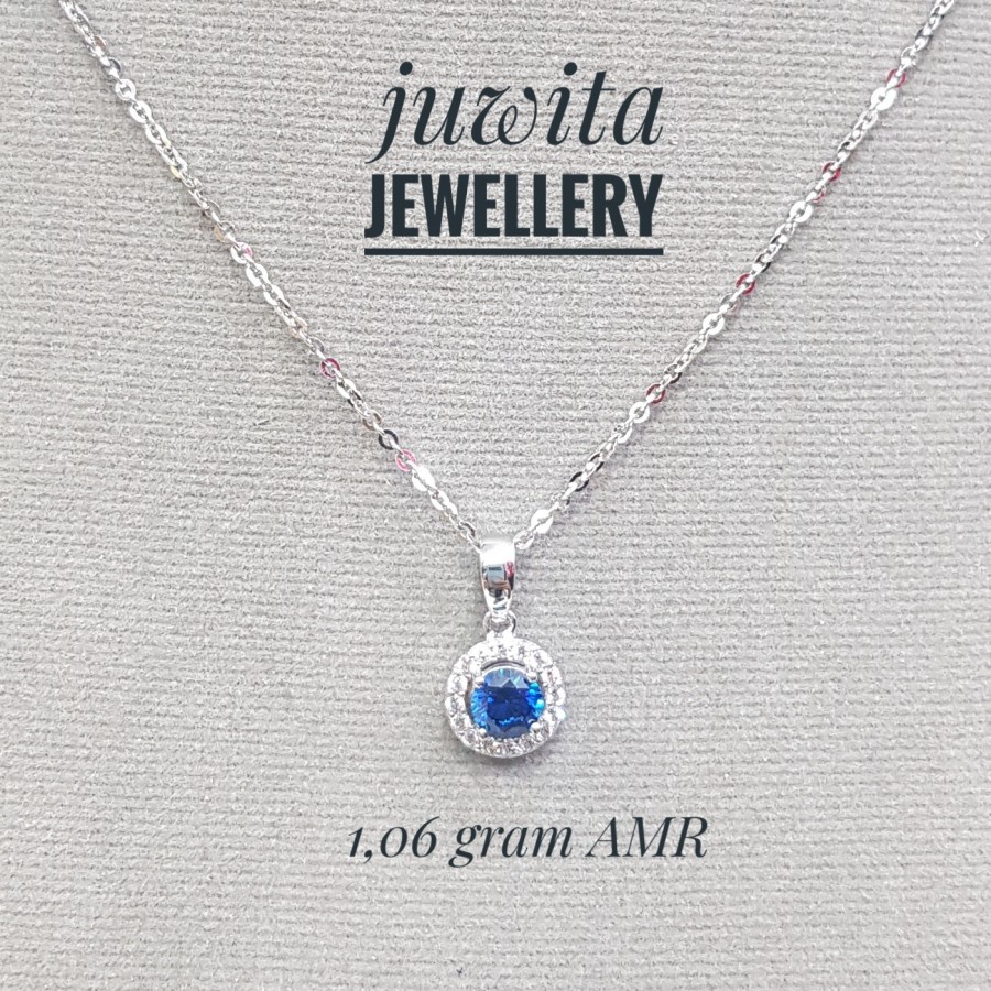 Jual LIONTIN EMAS PUTIH BATU BIRU ROYAL BLUE LADY DI MODEL BERLIAN ...