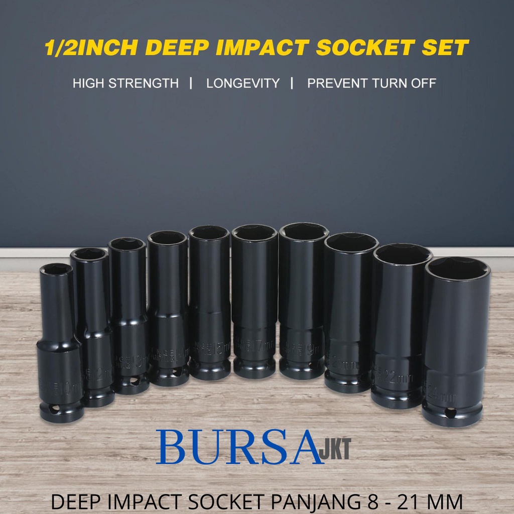 Jual KUNCI MATA DEEP SOCKET IMPACT 1/2 INCH CHROME SET 8 - 21 MM ...