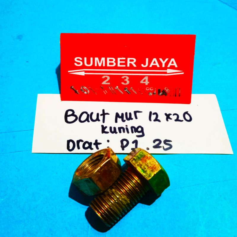 Jual Baut mur M12 12 x 20 kuning TERMURAH | Shopee Indonesia