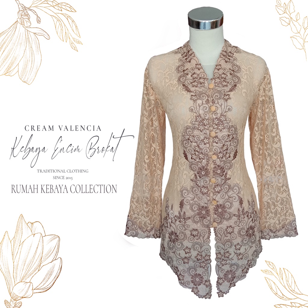 Jual Kebaya Encim Brokat Kartini Modern Lengan Panjang Cream Valencia ...