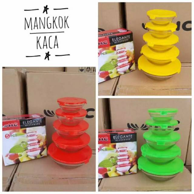 Jual HC GLASSWARE / GLASS BOWL SET / MANGKOK KACA SET ISI 5 / GLASS ...