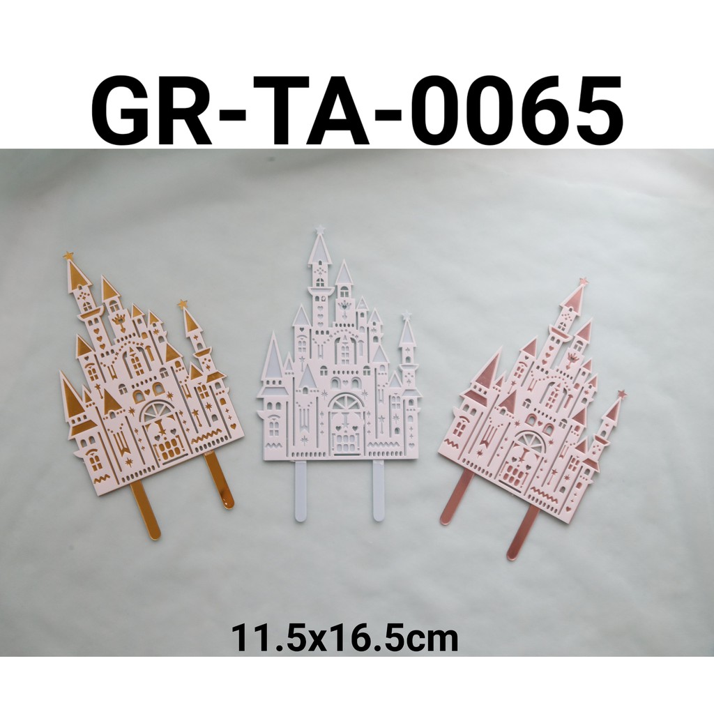 Jual GR-TA-0065 Cake topper akrilik istana castle princess gold pink ...