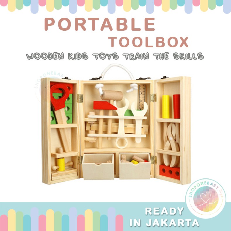 Jual JKT Creative Wooden Portable Toolbox Children Toys Mainan Motorik ...
