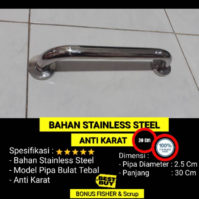 Jual Handle Bathtub Pegangan Toilet dinding Kamar Mandi Stainless Steel ...