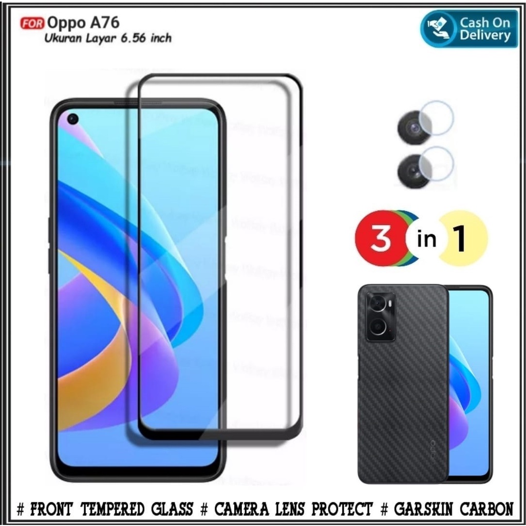 Jual Full Tempered Glass Oppo A76 Free Garskin Carbon + Camera | Shopee ...
