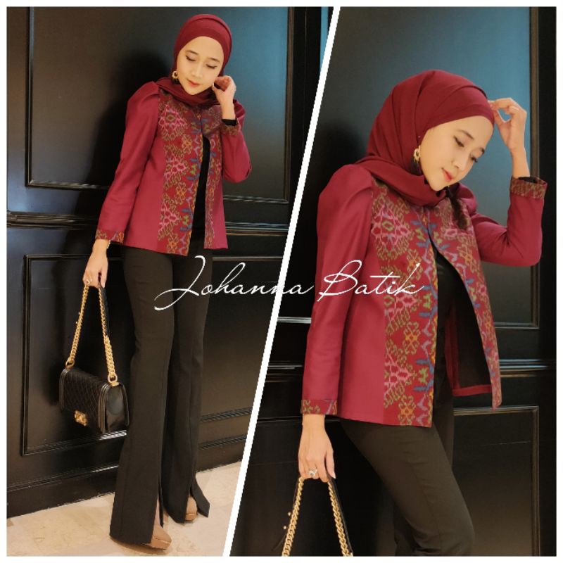 Jual JOHANNA BATIK - Outer Tenun Merah | Shopee Indonesia