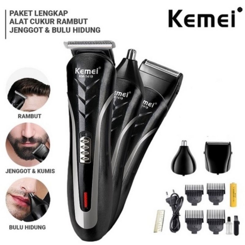 Jual Kemei KM1419 Mesin Cukur KM-1419 Clipper 3 in1 Alat cukur potong rambut charger jenggot ...