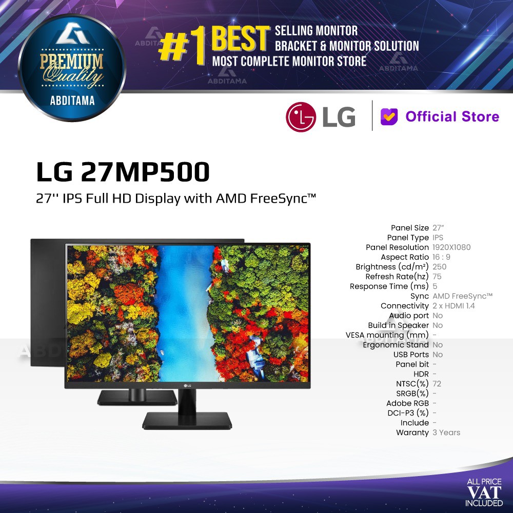 Jual Monitor LED LG 27MP500 27" IPS 1080p HDMIx2 FreeSync Vesa 75x75mm ...