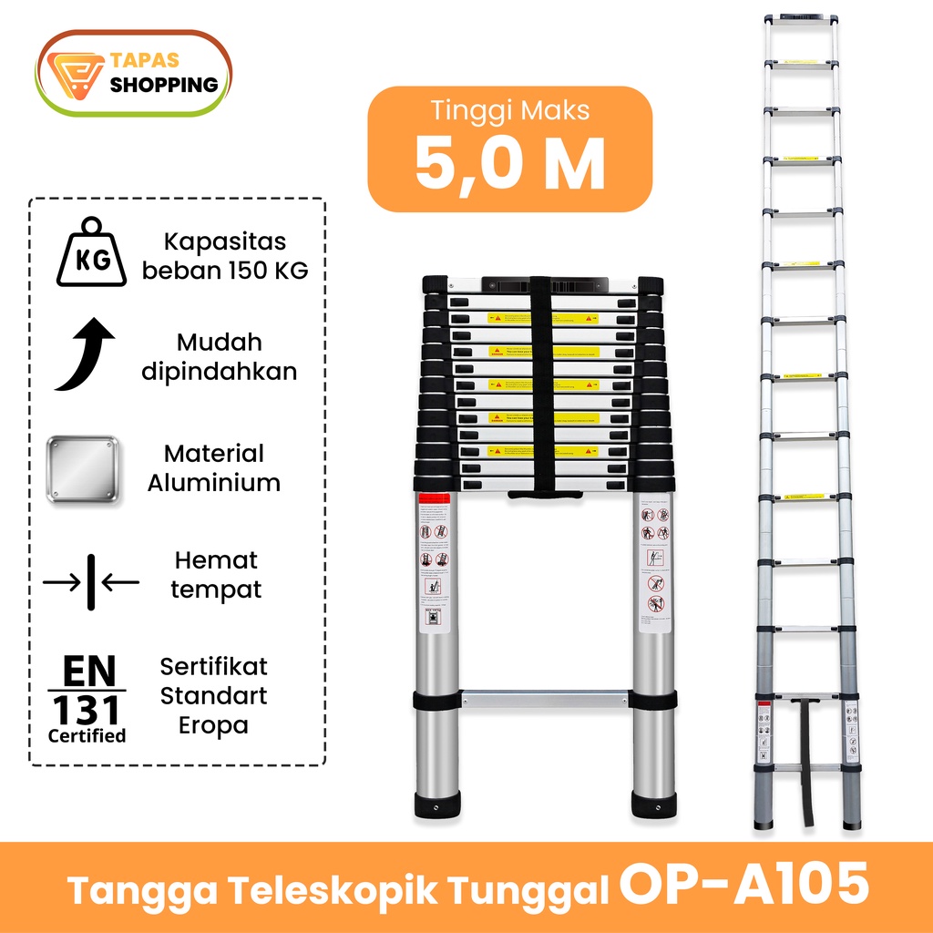 Jual Tangga Alumunium 5m Single Teleskopik OnePro OP-A105 14 Step ...