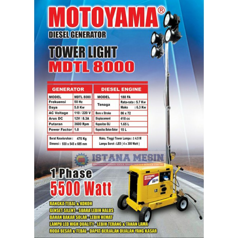Jual JALAN TOWER LIGHT GENERATOR MOTOYAMA MDTL8000 | Shopee Indonesia