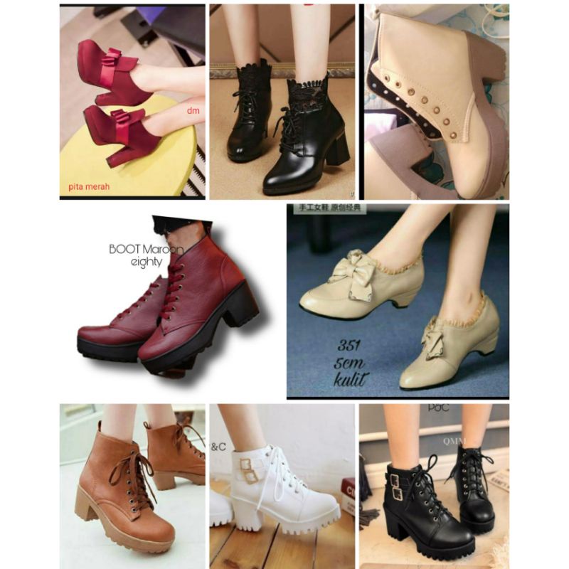 Jual SEPATU BOOTS TINGGI WANITA BOOT HEELS CEWE KULIT SINTETIS TOURING ...