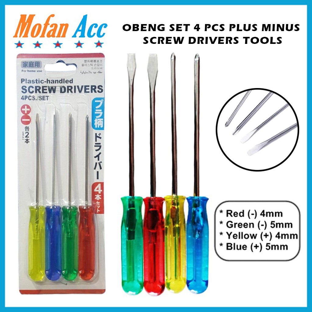 Jual Obeng Set 4Pcs Screwdriver Tools Plus Min 4mm 5mm + - Multifungsi ...