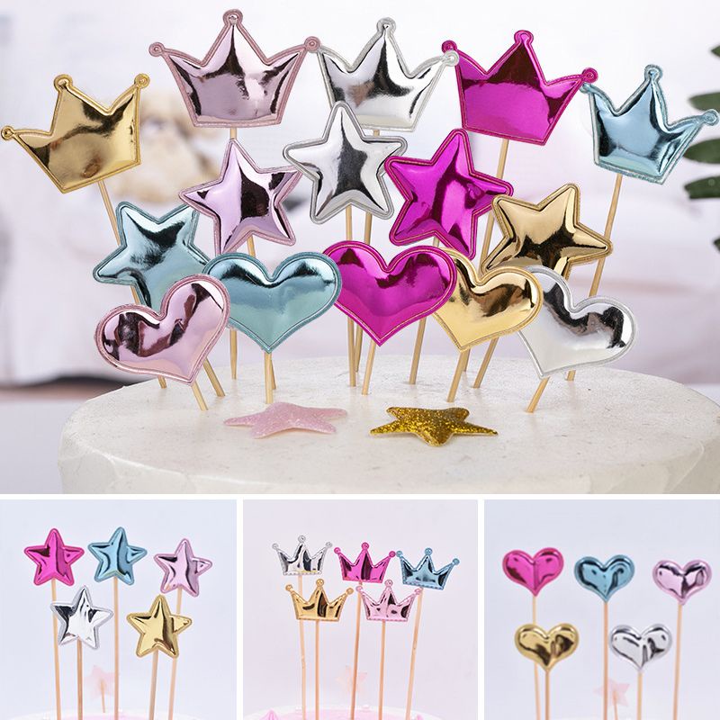 Jual Topper hiasan set isi 5 cake kue cupcake metalik crown bintang ...