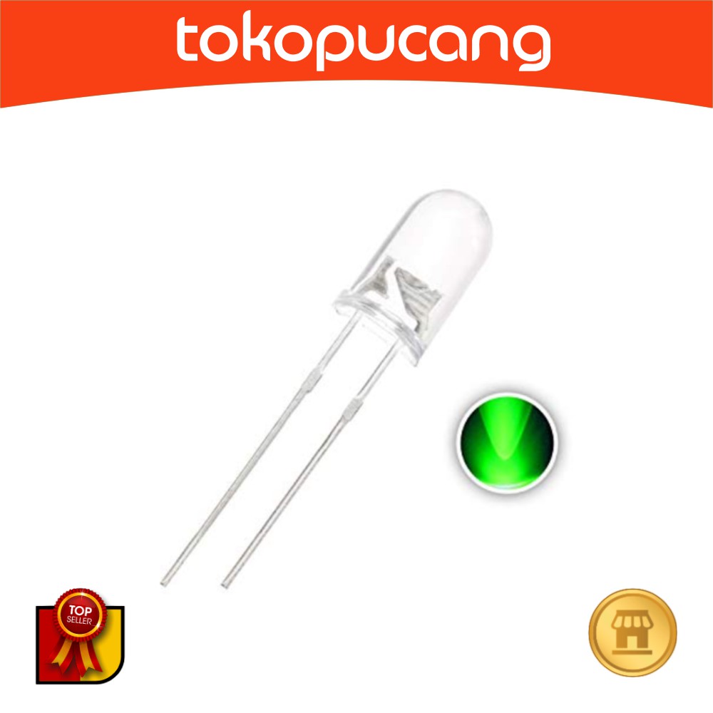 Jual LAMPU LED 5MM HIJAU TRANSPARAN SUPER BRIGHT GREEN DIFFUSED ...