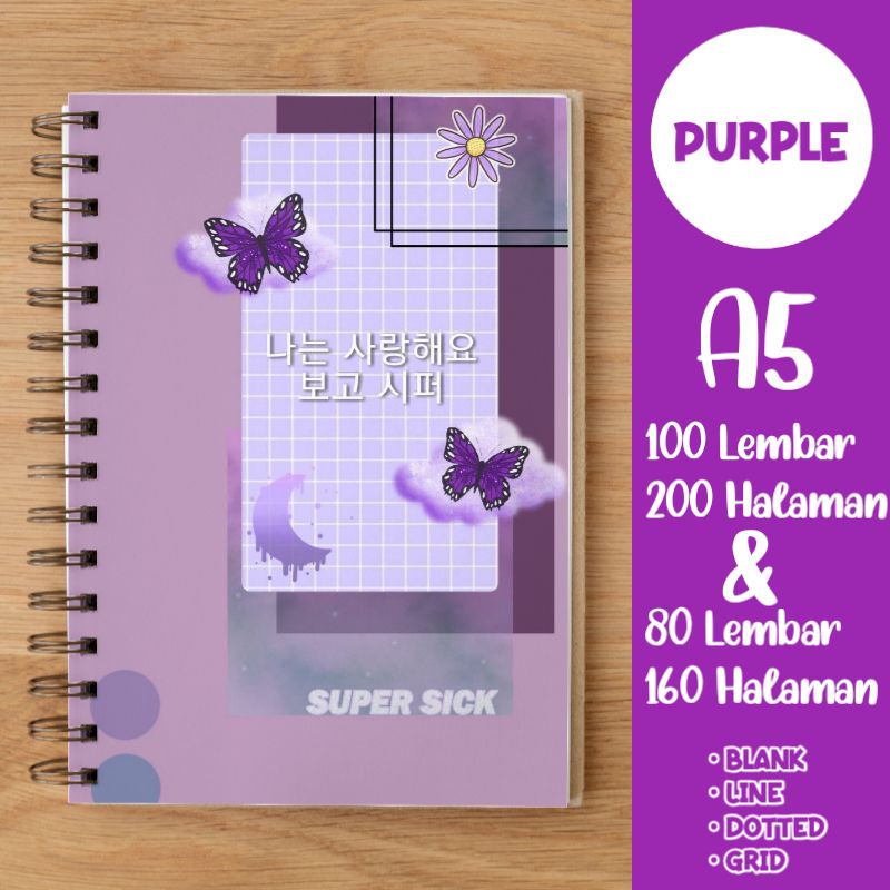 Jual Purple Notebook A5 100 Lembar 200 Halaman Tebal | Shopee Indonesia
