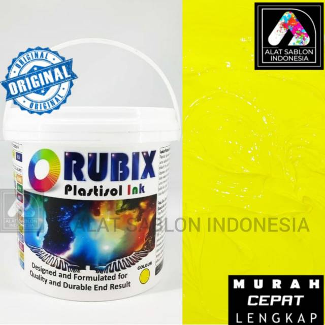 Jual TINTA SABLON PLASTISOL RUBIX FLO YELLOW KUNING STABILO 1KG ...