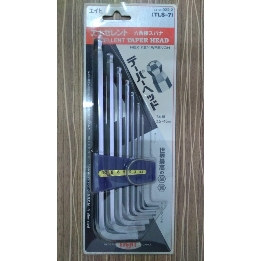 Jual Eight Tool Excellent Taper Head Hex Key Wrench TLS-7 2.5~10mm ...