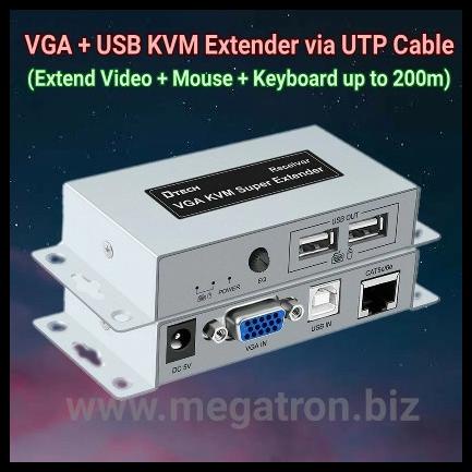 Jual Vga + Usb Mouse & Keyboard Extender Via Utp Cable -Up To 200M ...