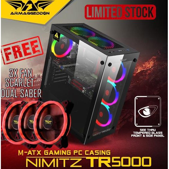 Jual ARMAGGEDDON NIMITZ TR5000 - ATX GAMING PC CASING - Hitam | Shopee ...