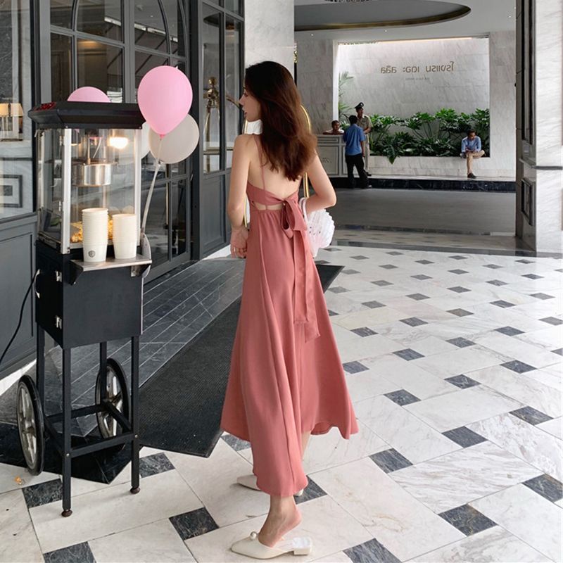 Jual D5 korean long dress backless / korean vintage maxi dress / dress ...