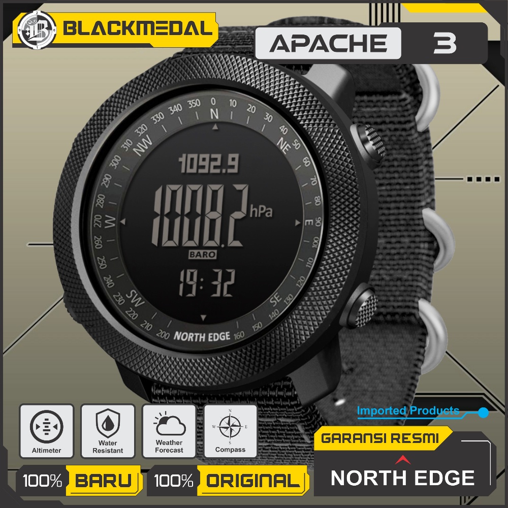 Jual NORTH EDGE APACHE 3 Jam Tangan Militer Digital Pria Tahan Air 50M Kompas Altimeter ...