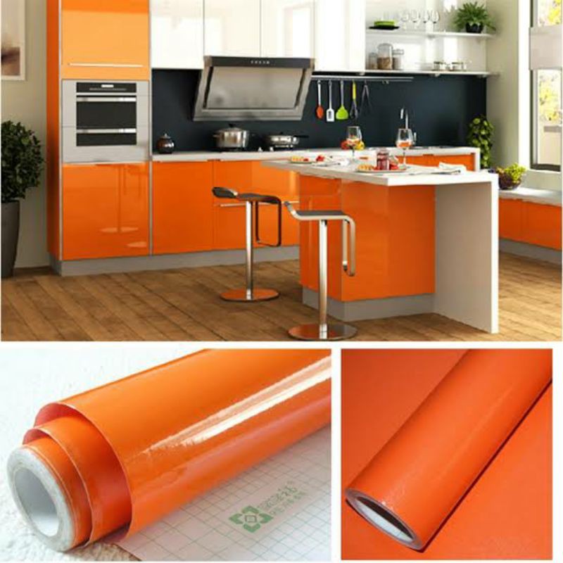 Jual wallpaper stiker kitchen set premium orange bagus | Shopee Indonesia
