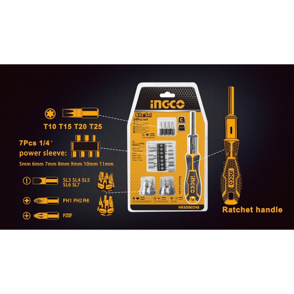 Jual OBENG SET PRESISI 24PCS INGCO BITS SET SCREWDRIVER 24 PCS ...
