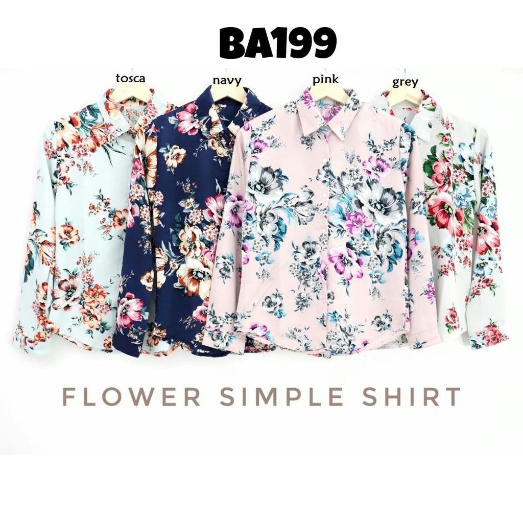 Jual Baju atasan kemeja motif bunga flower floral top kerja kantor ...