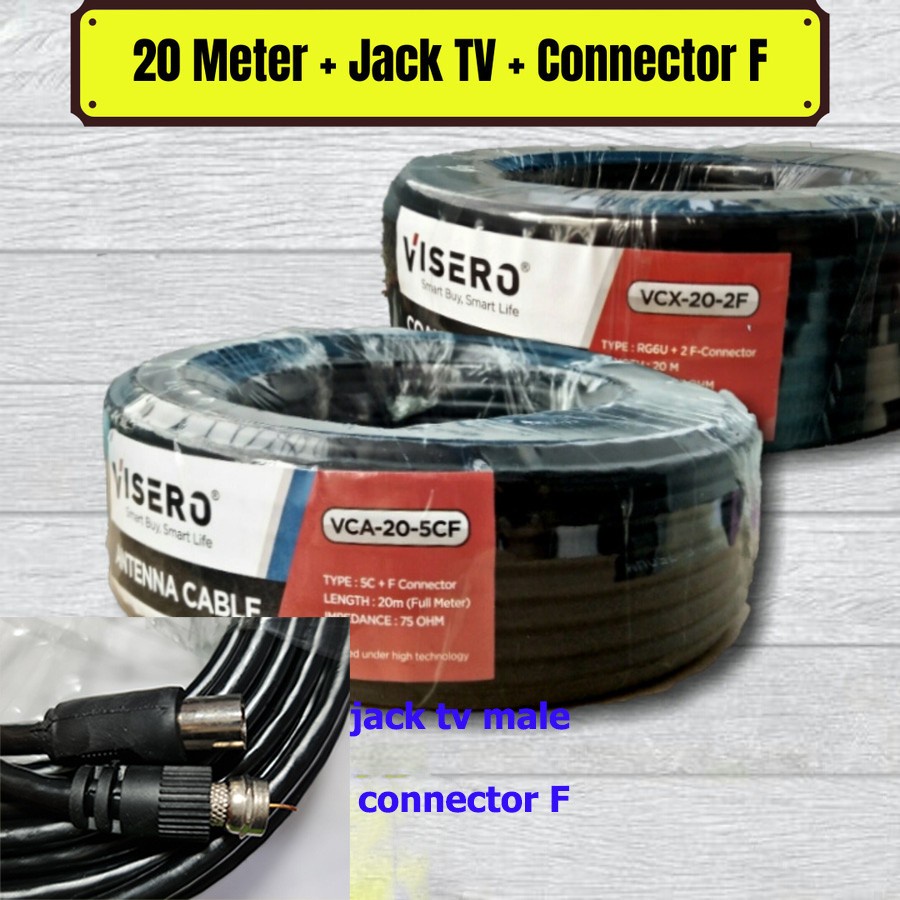 Jual visero VCA-20-5CF Kabel Antena 20m jack tv + F drat Antenna Coaxial | Shopee Indonesia