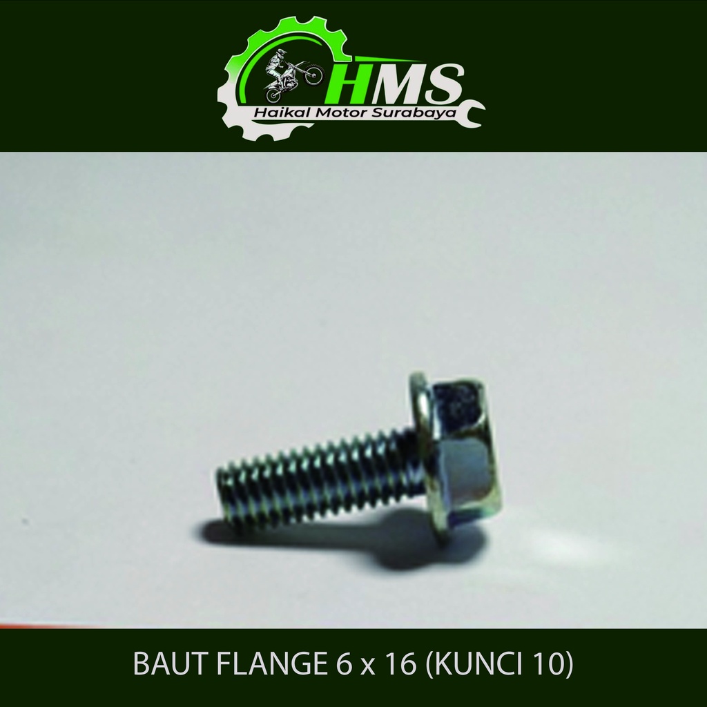 Jual BAUT FLANGE 6 x 16 (KUNCI 10) - BAUD RING TOPI 6 MM . PANJANG 16 ...