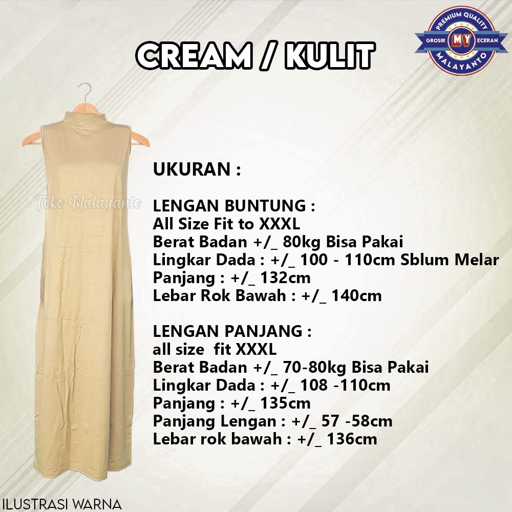Jual Inner Dress Premium Baju Manset Gamis Lengan Panjang Tanpa Tangan Buntung Wanita Kerah ...