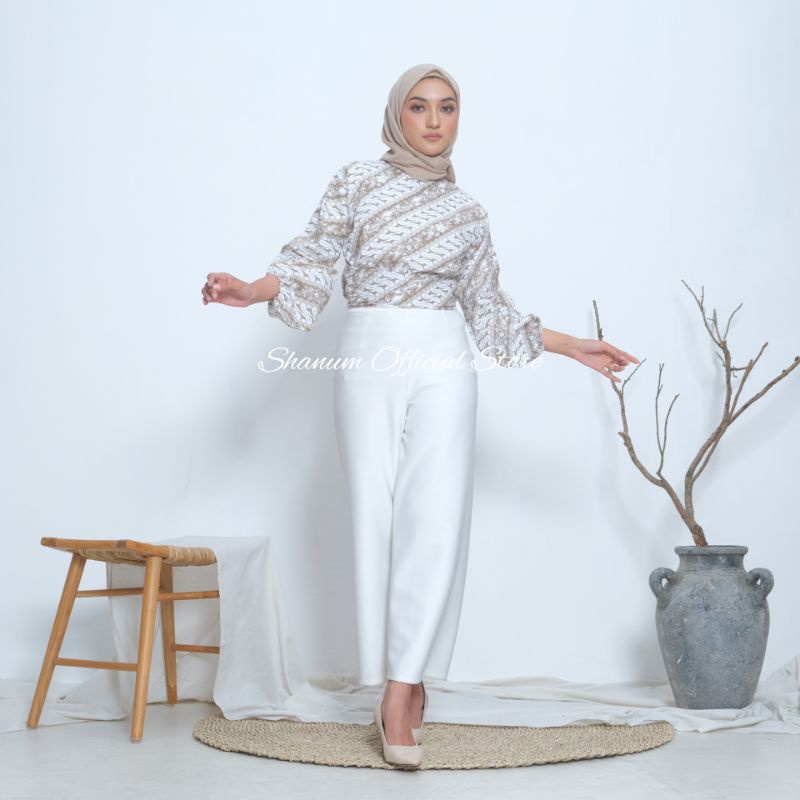 Jual ATASAN BLOUSE BATIK WANITA COPLE KERJA LENGAN PLUM/BALON MOTIF ...