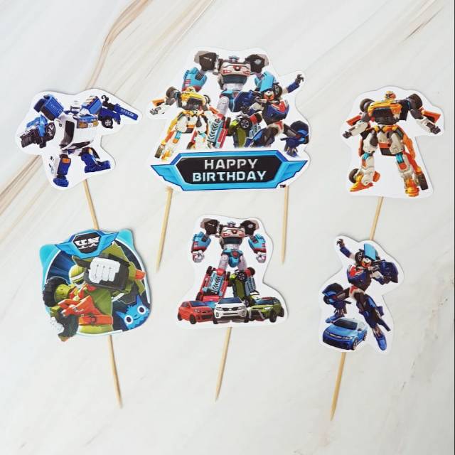 Jual SK Cake Topper Birthday Tobot 1 set isi 6 pcs | Shopee Indonesia