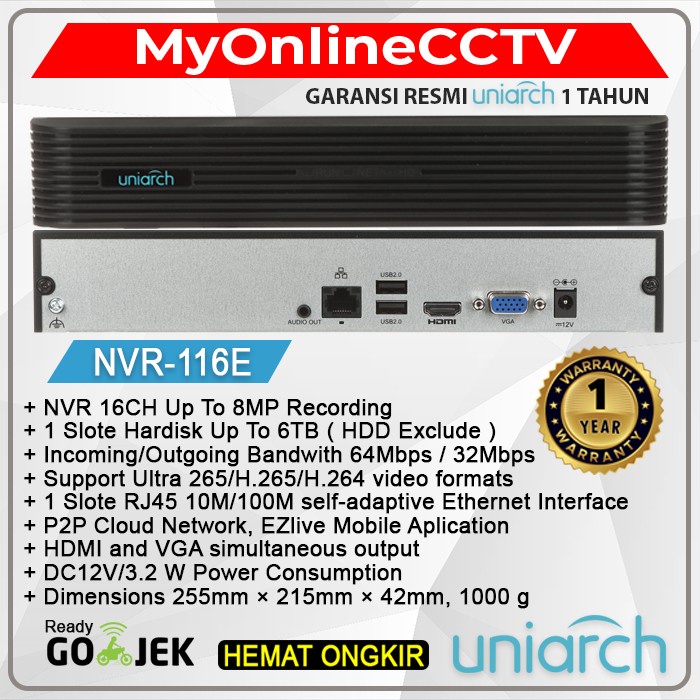 Jual Uniarch Uniview NVR-116E Ultra H.265 16CH IP Camera CCTV Up To 8MP ...