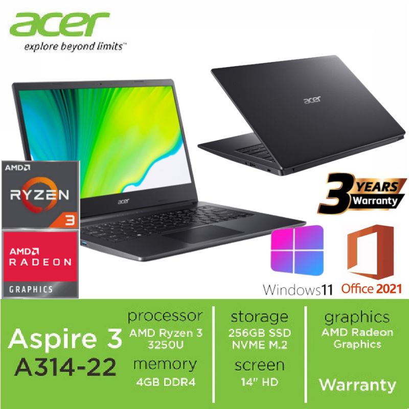 Jual ACER Aspire 3 Slim A314-22-R3RG [14"HD/Ryzen 3-3250U/4GB/SSD 256GB ...