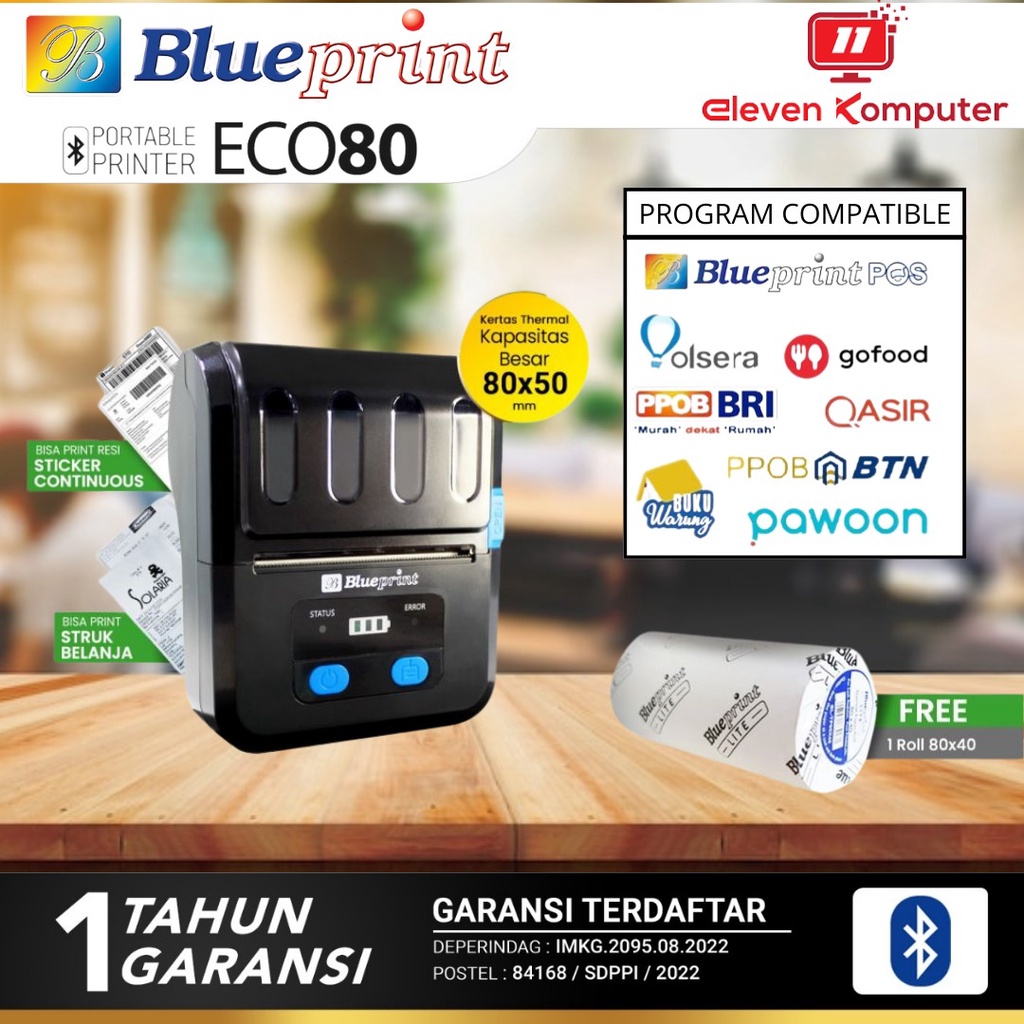 Jual Printer Portable Thermal 80 BLUEPRINT ECO80 USB dan Bluetooth ...