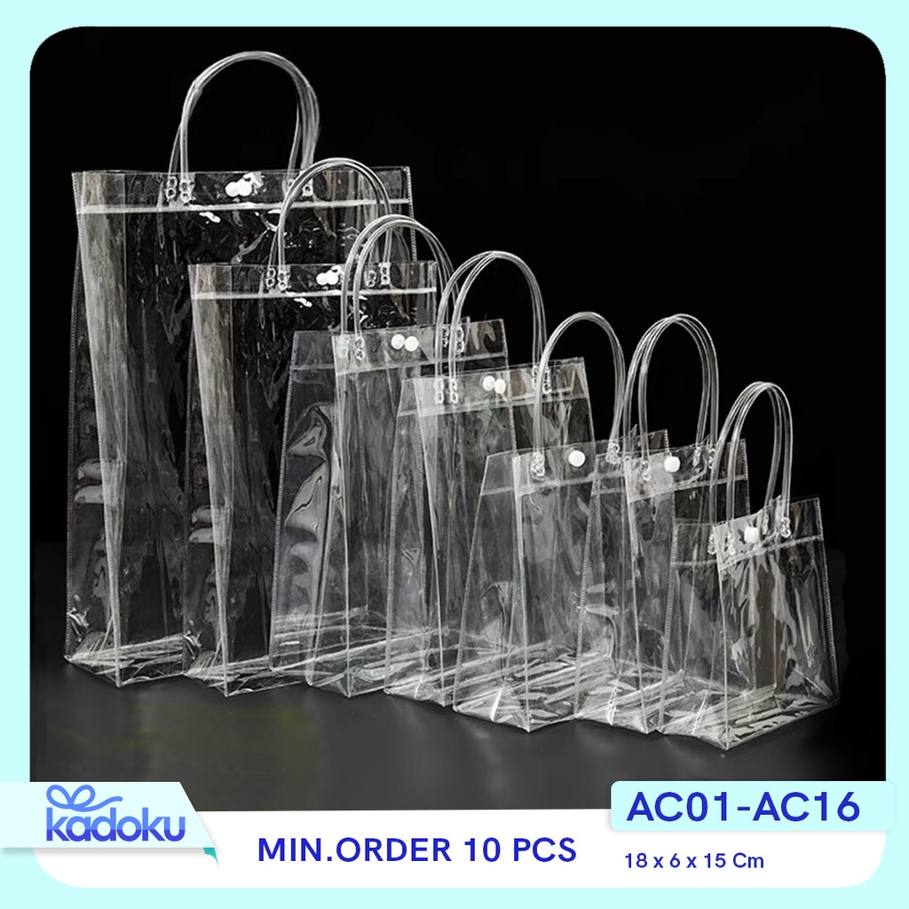 Jual Tas mika PVC / Tas mika transparan / Tas bening / Goodiebag transparan / Goodiebag mika I ...