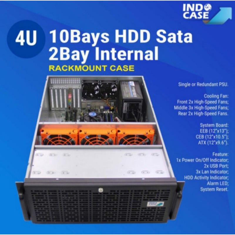 Jual Rackmount case 4U 10 Bay HDD SATA 2 Bay Internal Casing server ...