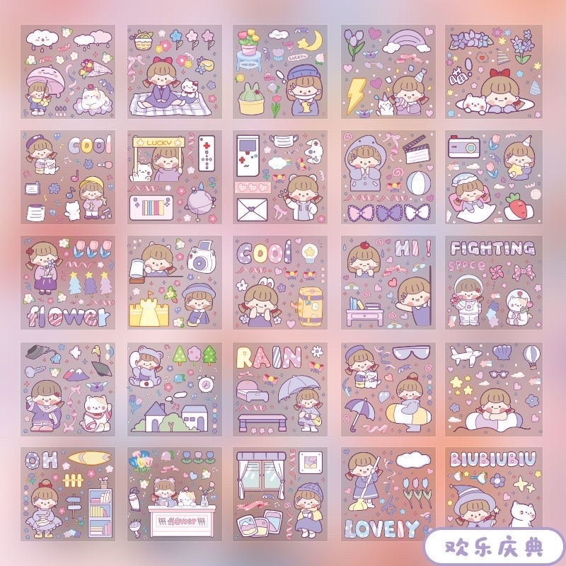 Jual sticker tumblr kartun cewe lucu aesthetic waterproof stiker warna ...