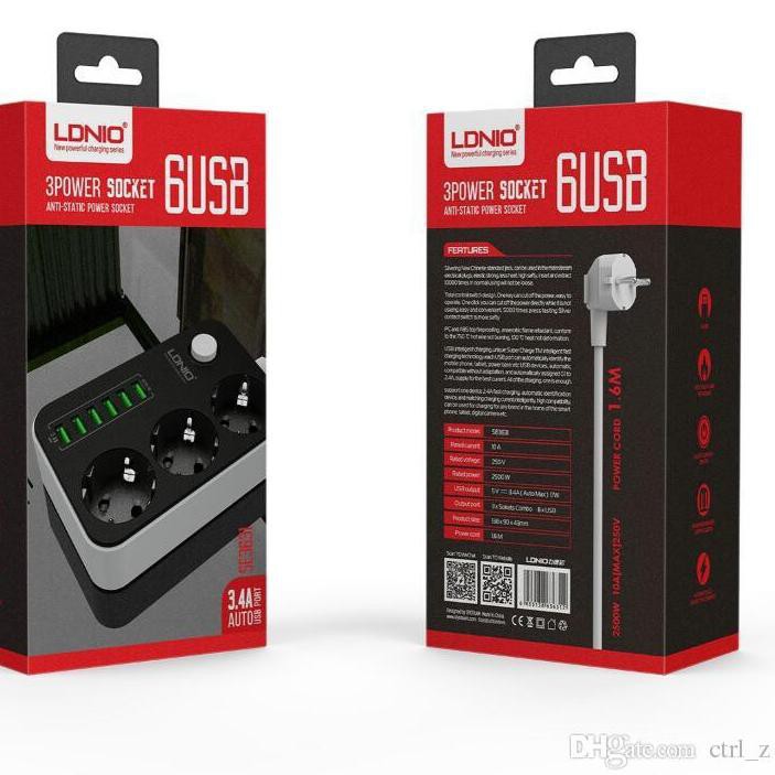 Jual Stop Kontak LDNIO SE3631 Dengan 3 Power Socket & 6 USB fast charging | Shopee Indonesia