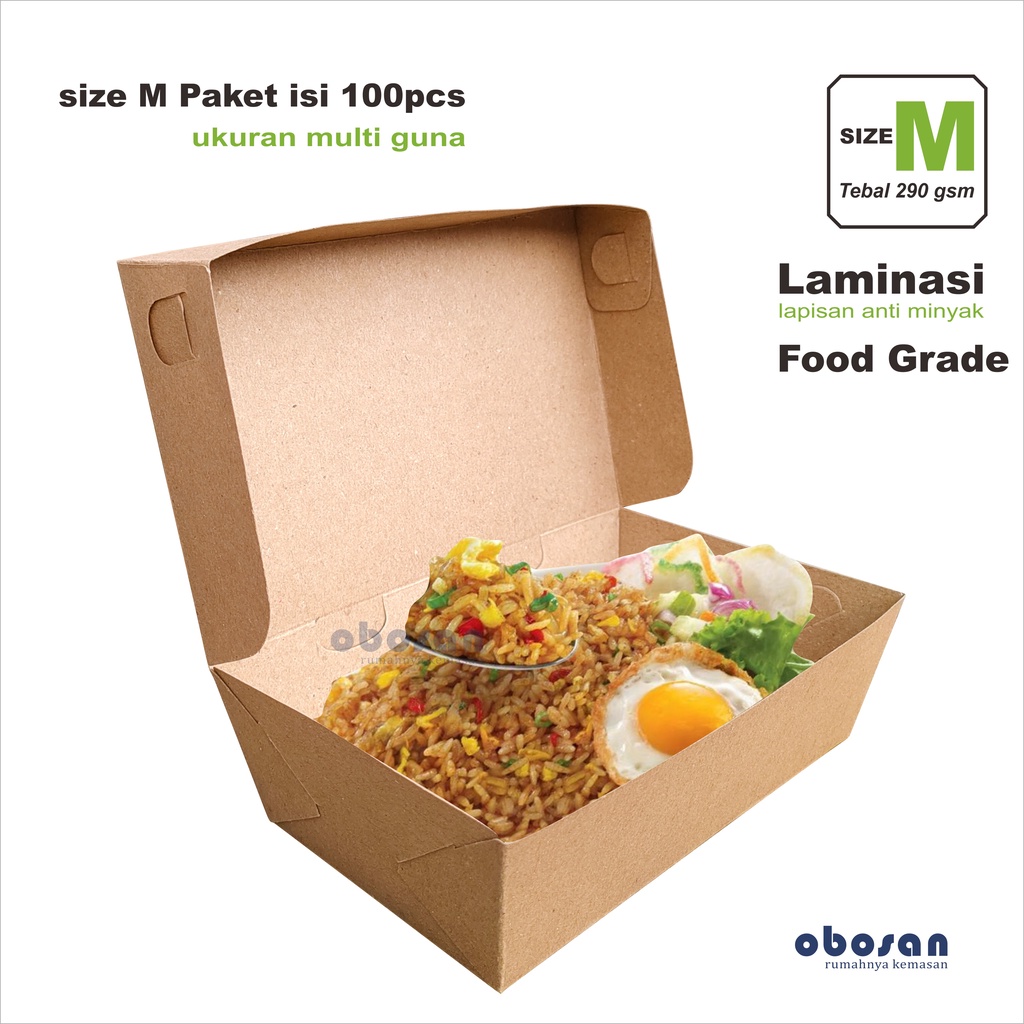 Jual Paper Lunch Box size M Paket isi 100pcs Hemat Murah Laminasi Dus ...