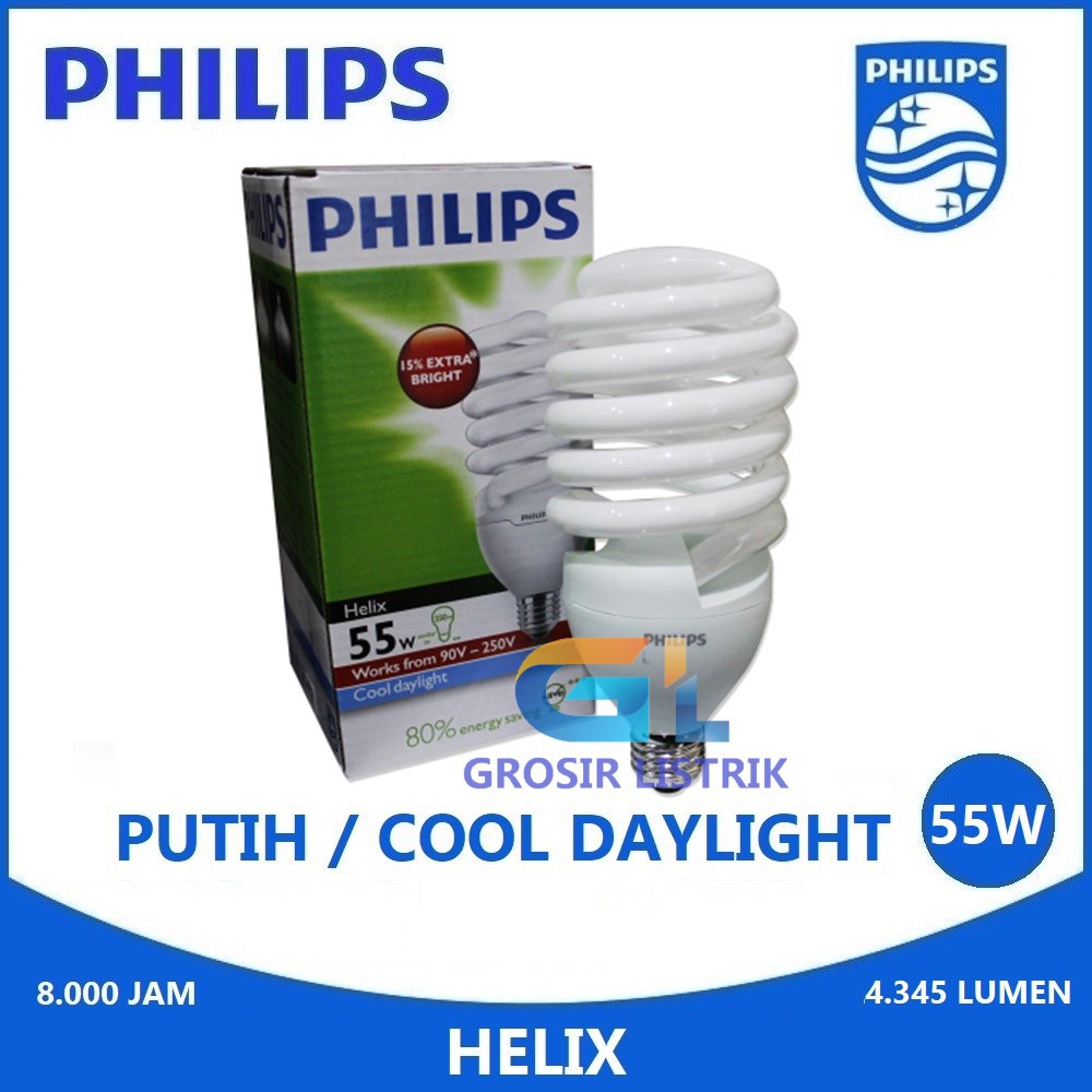 Jual Lampu Philips Helix 55W Putih Cool Daylight 6500K Spiral Tornado 55 Watt W 55Watt Original ...