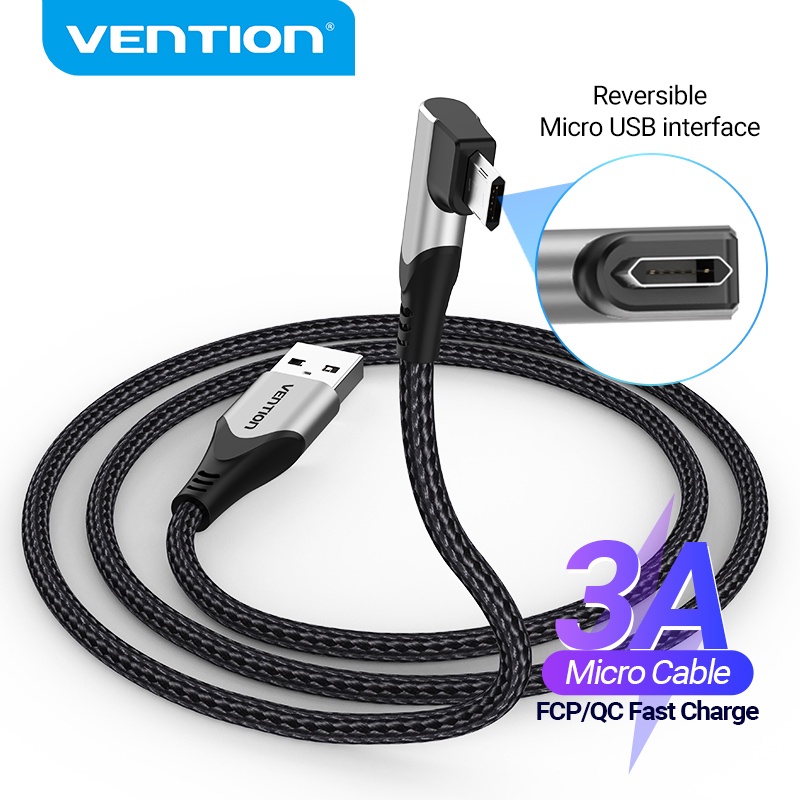 Jual VENTION USB Cable Charger With 90 Degree Blind Insertion 3A Fast ...