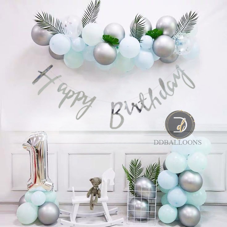 Jual DDBALLOONS PAKET ULANGTAHUN 60 BALON BIRU HIJAU MACARON SILVER ...