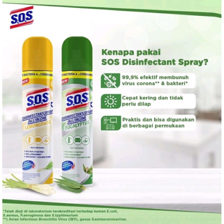 Jual Sos Disinfectant Spray All In One Ecualyptus/Lemongrass 100 ml ...
