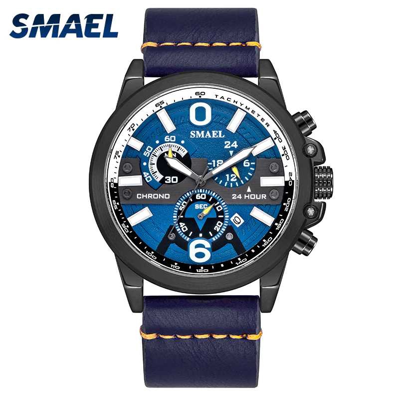 Jual Smael Men Watches 2019 Wristwatches Male exquisite Leather SL-9010 ...