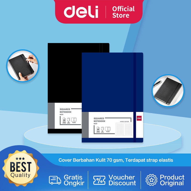 Jual Deli Squared Notebook / Deli Buku Catatan Kotak-Kotak Cover Kulit ...