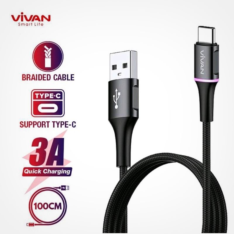 Jual VIVAN VD-C KABEL DATA USB TYPE C FAST CHARGING 3A LED LIGHT SMART ...