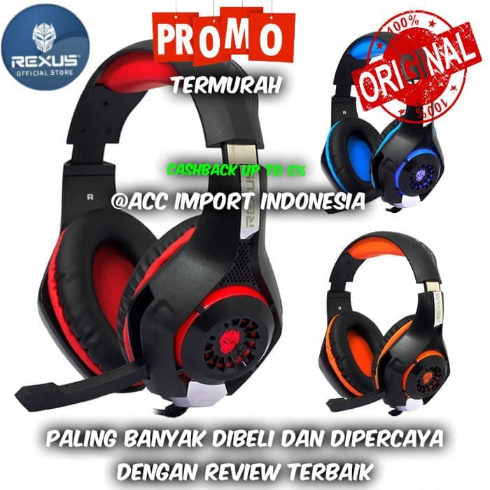 Jual Original Rexus F55 Headset Headphone Gaming Vonix with Mic LED F55 ...