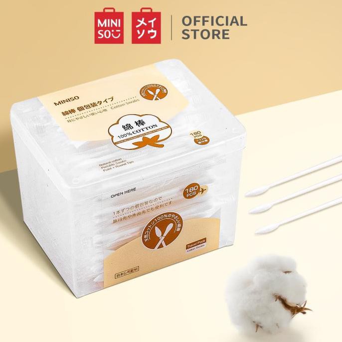 Jual ORIGINAL !! MINISO Cotton Swab dengan Batang Kertas Dibungkus 180 ...